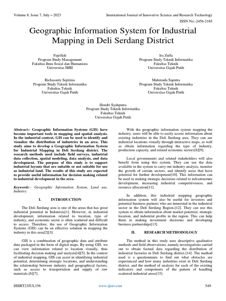 Geographic Information System For Industrial Mapping in Deli Serdang District | PDF | Geographic ...