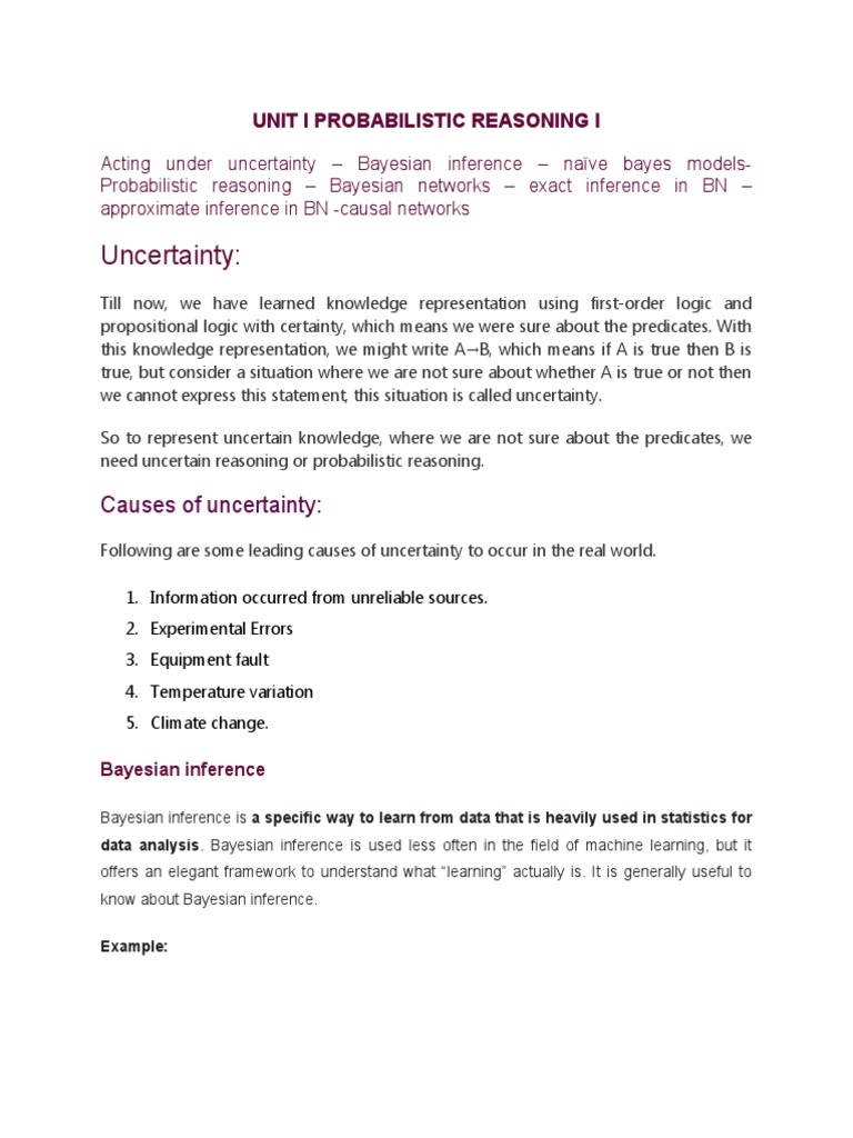 Unit I Probabilistic Reasoning I 9 | Download Free PDF | Bayesian Network | Bayesian Inference