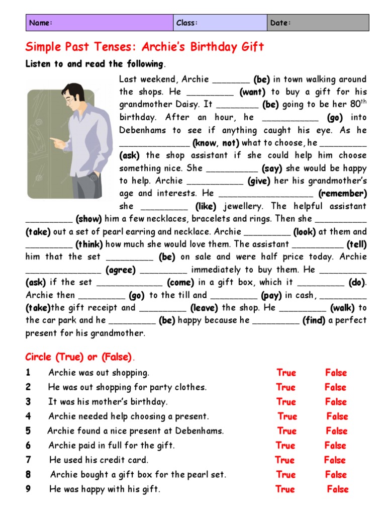 ACTIVITY 14simple-Past-Tenses-Archies-Birthday-Present-Grammar-Drills ...