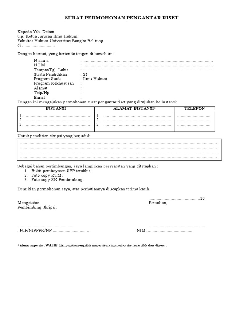 Form Permohonan Pengantar Riset Dan Pengambilan Data | PDF