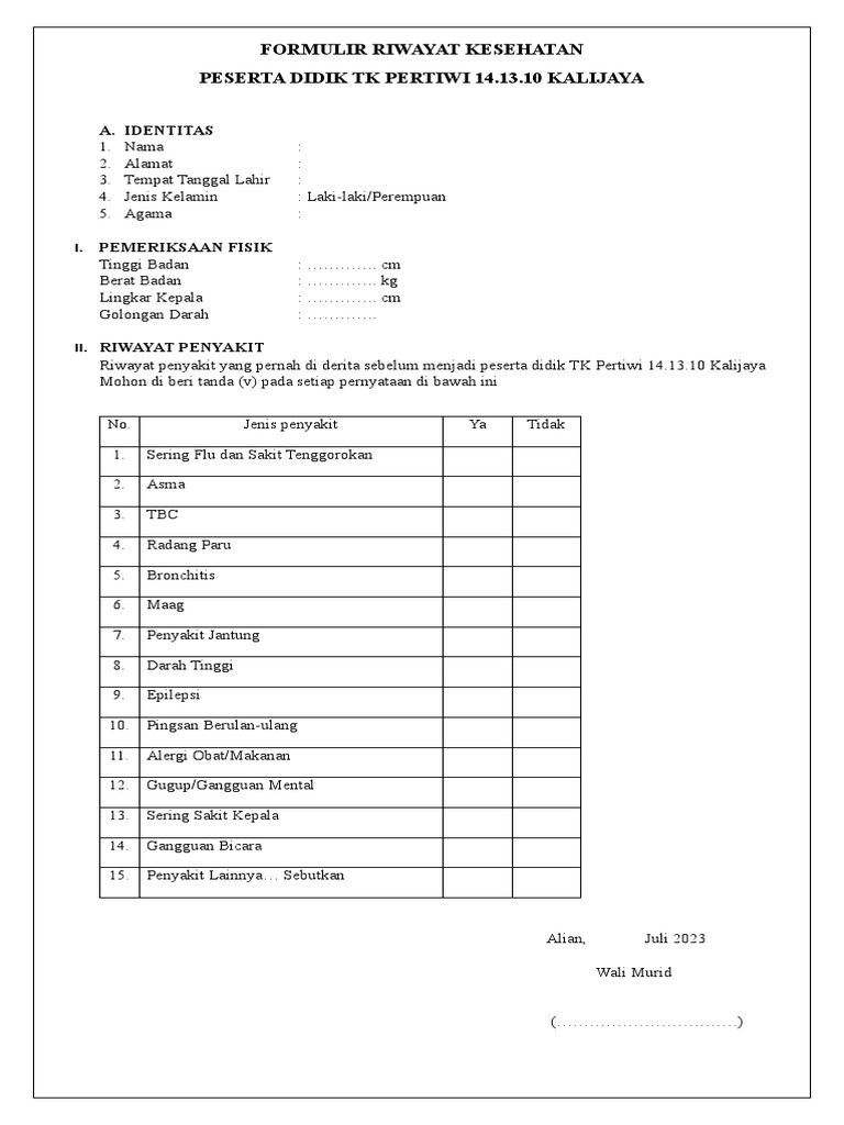 Formulir Riwayat Kesehatan | PDF