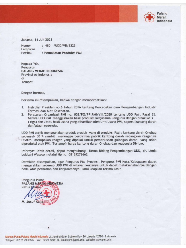 Surat Edaran Pemakaian Produk PMI | PDF