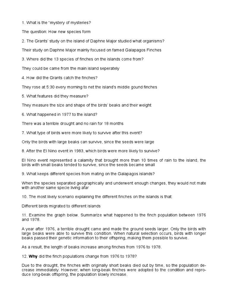 Galapagos Finch Evolution Video (HHMI) | PDF