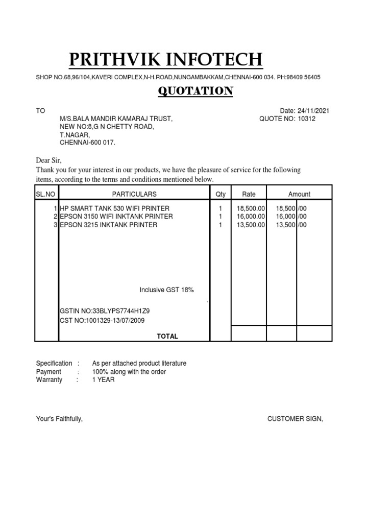 Printer Quote | PDF