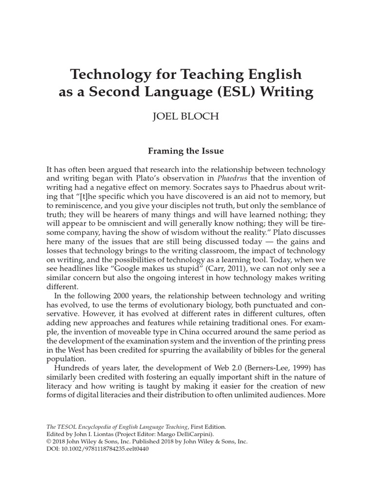 The TESOL Encyclopedia of English Language Teaching Technology For ...
