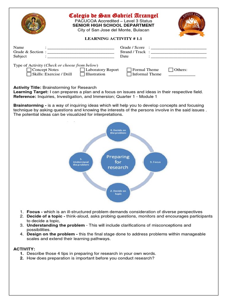 LAS 1 Brainstorming For Research | PDF | Self-Improvement | Science ...