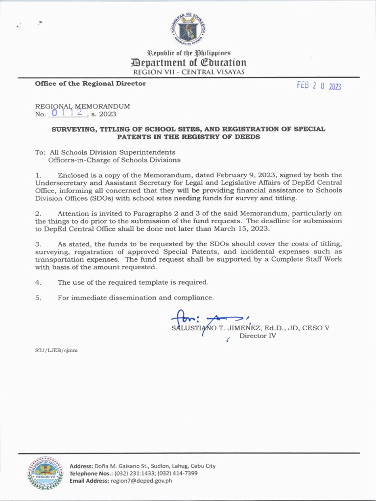 RM 0112 S23 Surveying Titling of School Sites and Registration of ...