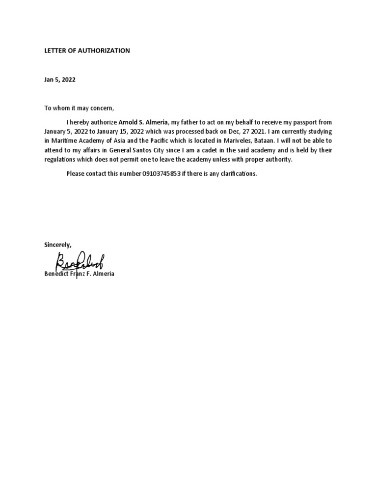 Letter of Authorization | PDF
