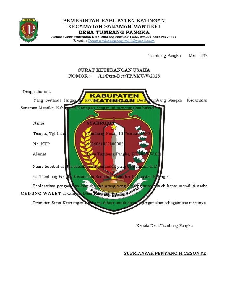 Surat Keterangan Usaha (SKU) Udin | PDF