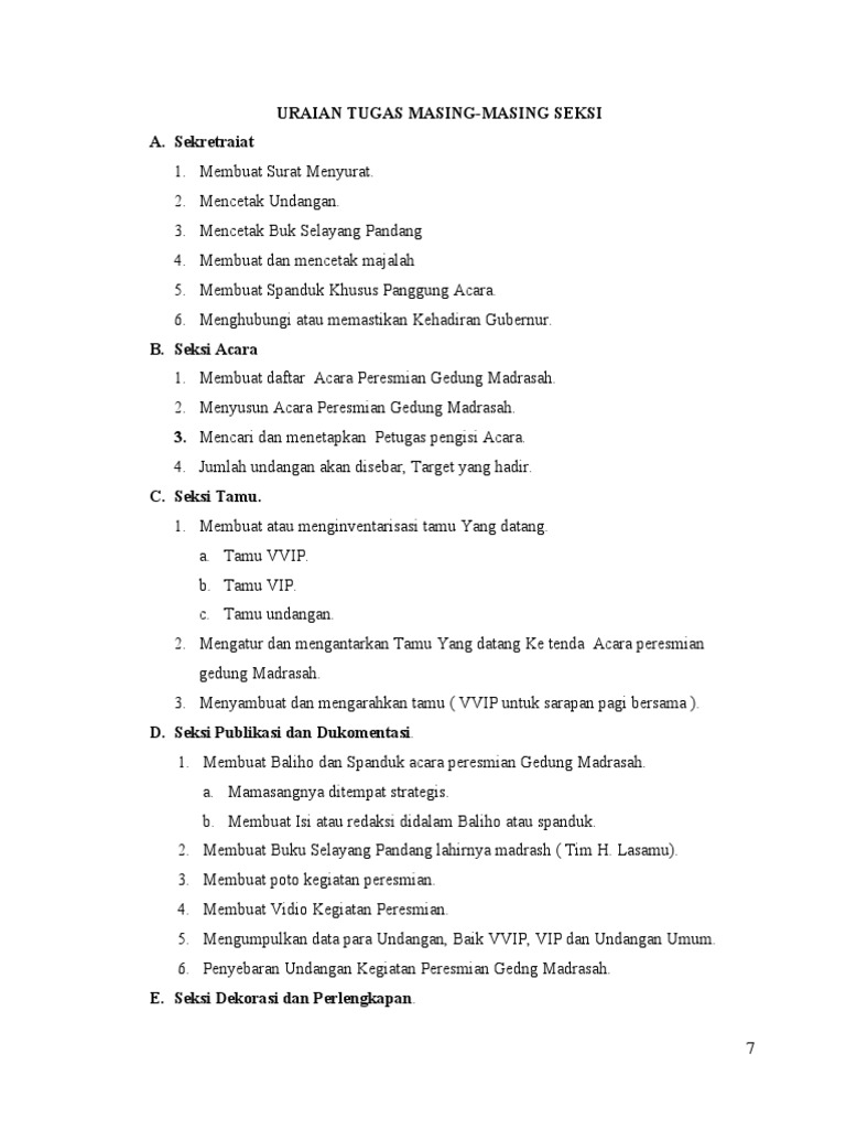 Uraian Tugas Seksi-Seksi | PDF