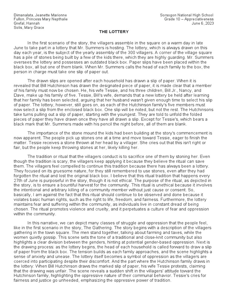 The Lottery Analysis | PDF | Social Psychology