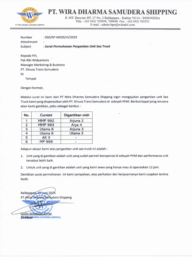 Surat Permohonan Pergantian Unit PT WDSS | PDF