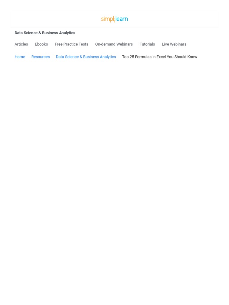 Top 25 MS Excel Formulas One Must Know - Simplilearn | Download Free ...