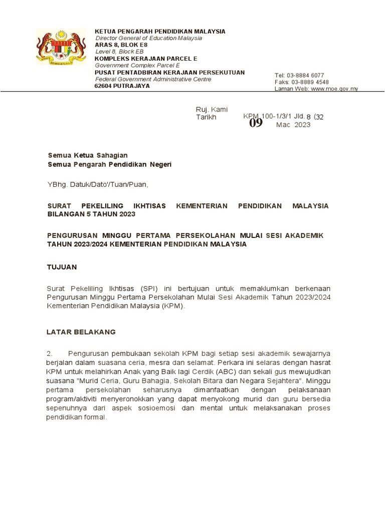 SPI Bilangan 5 Tahun 2023 Pengurusan Minggu Pertama Persekutuan Mulai Sesi Akademik Tahun 2023 ...