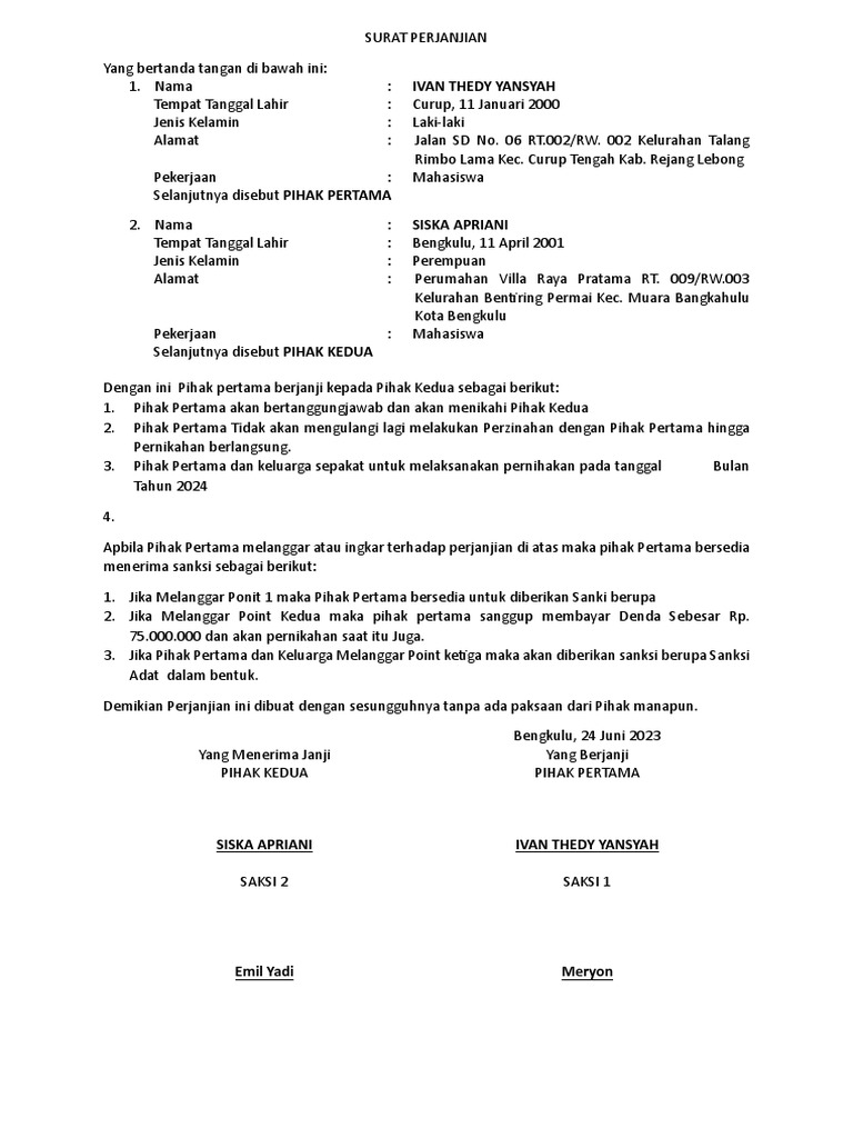 SURAT PERJANJIAN Siska | PDF