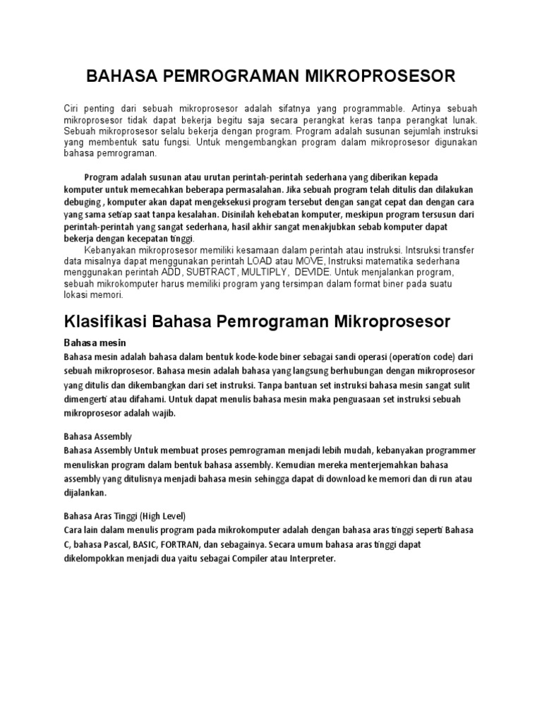 Bahasa Pemrograman Mikroprosesor | PDF