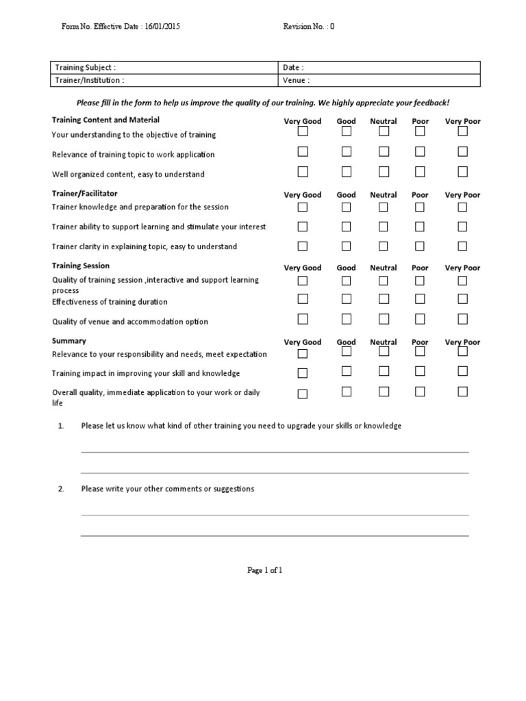 Training Feedback Form (ENGLISH) v2 | PDF