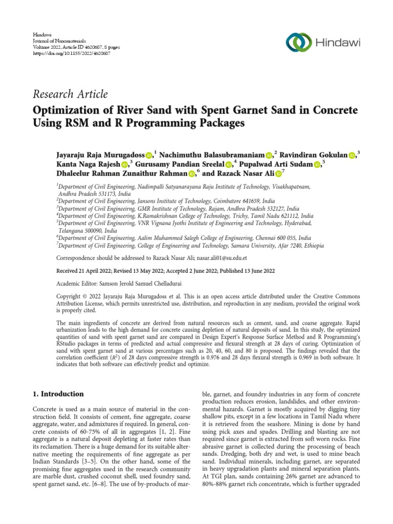 2022-Optimization of River Sand With Spent Garnet Sand in Concrete ... 2022-Optimization of River Sand With Spent Garnet Sand in Concrete ...