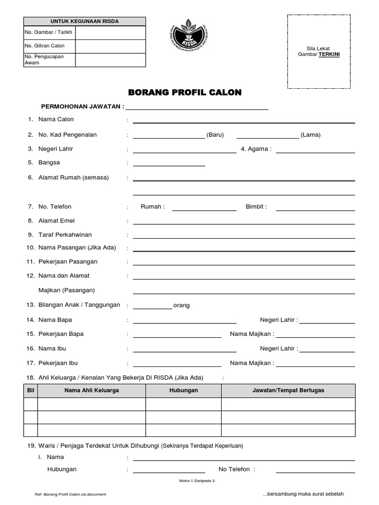 02. Borang Profil Calon | PDF