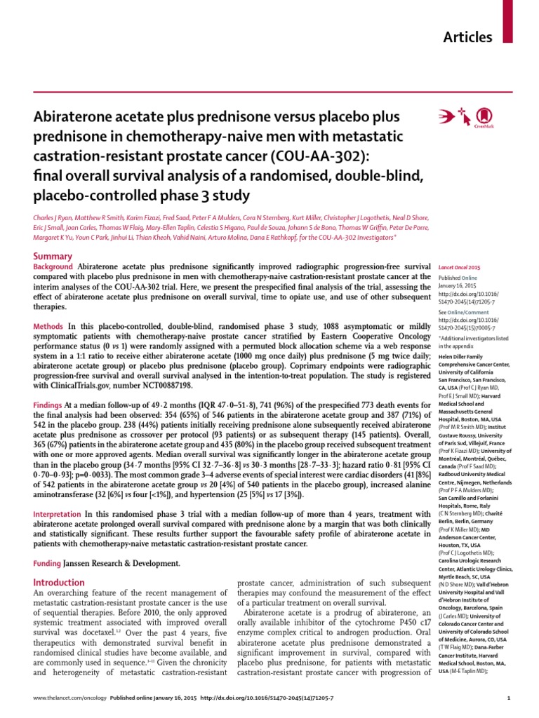 Abiraterone Acetate Plus Prednisone Versus Placebo Abiratetone Lancet ...