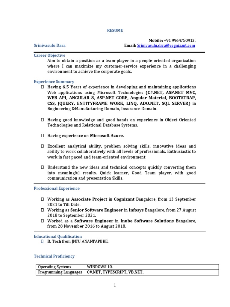 Srinivasulu Dara Resume | PDF | Language Integrated Query | World Wide Web