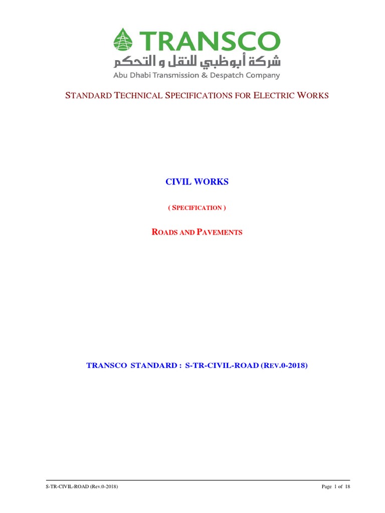 Transco Civil Specifications for Roads | PDF | Road Surface | Concrete