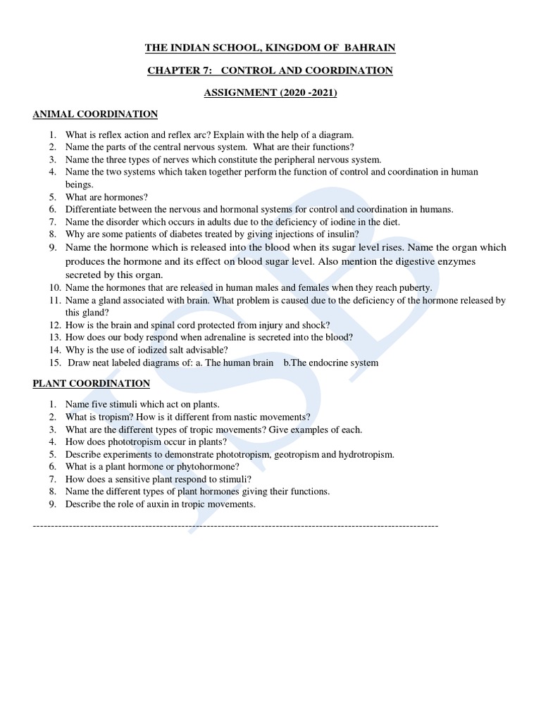 Control and Coordination Assignment. CH 7 | PDF
