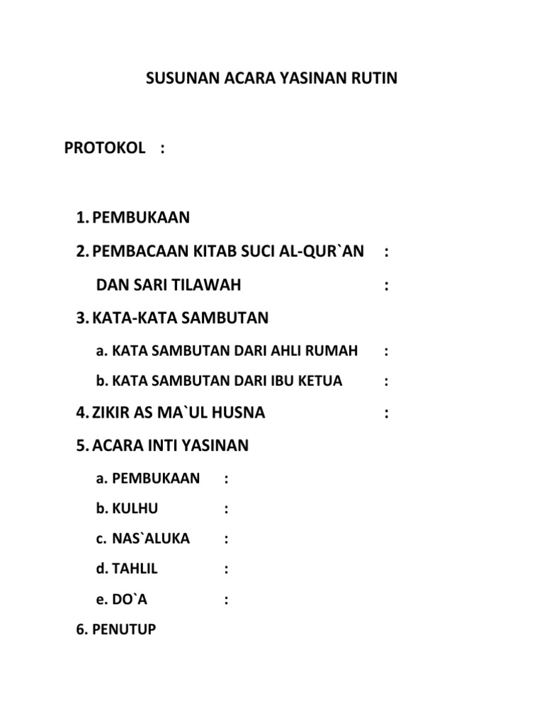 Susunan Acara Yasinan Rutin | PDF