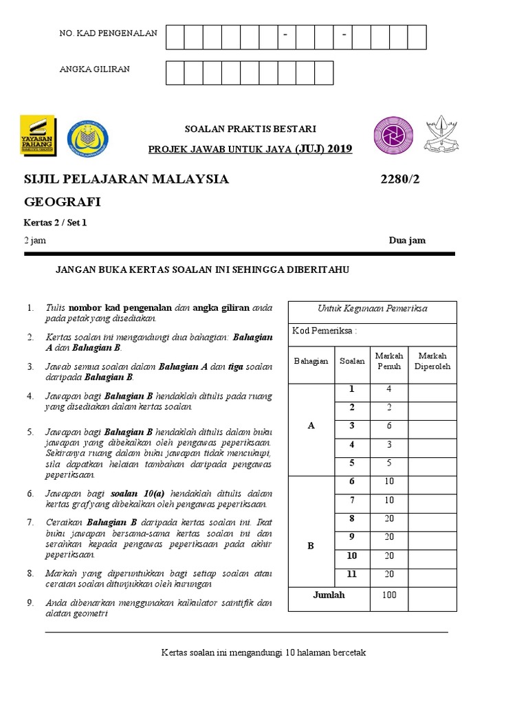 Geografi K2 Trial SPM Pahang 2019 Set 1 | PDF