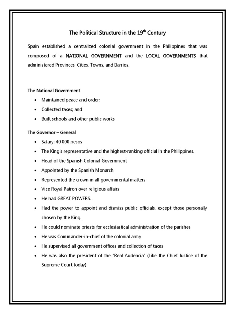 LESSON 6 The Political Structure in The 19th Century in The Philippines | PDF | Governor ...