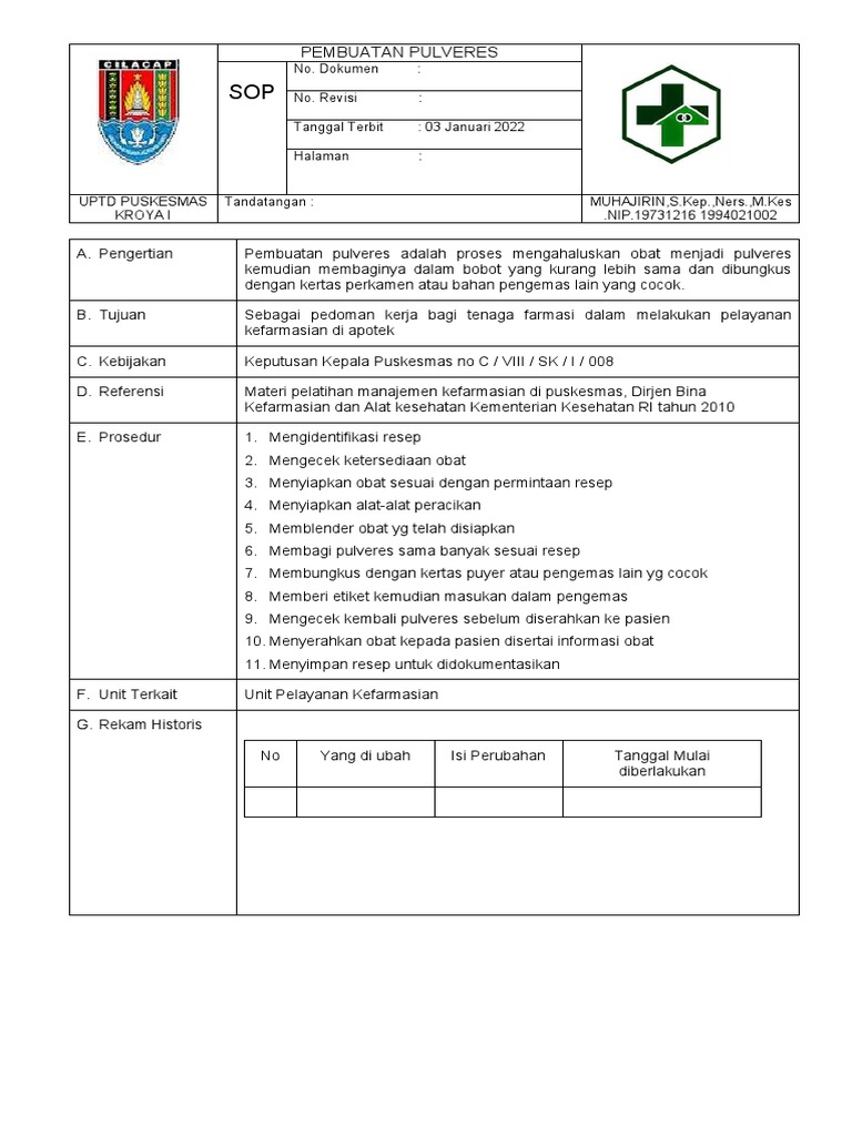 Sop Pembuatan Pulveres | PDF