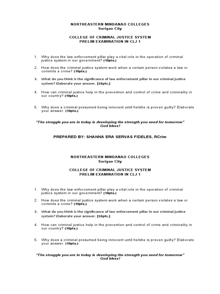 Prelim Exams Clj-1 | PDF | Crime & Violence | Criminal Justice