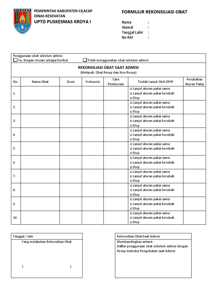 Formulir Rekonsiliasi Obat | PDF