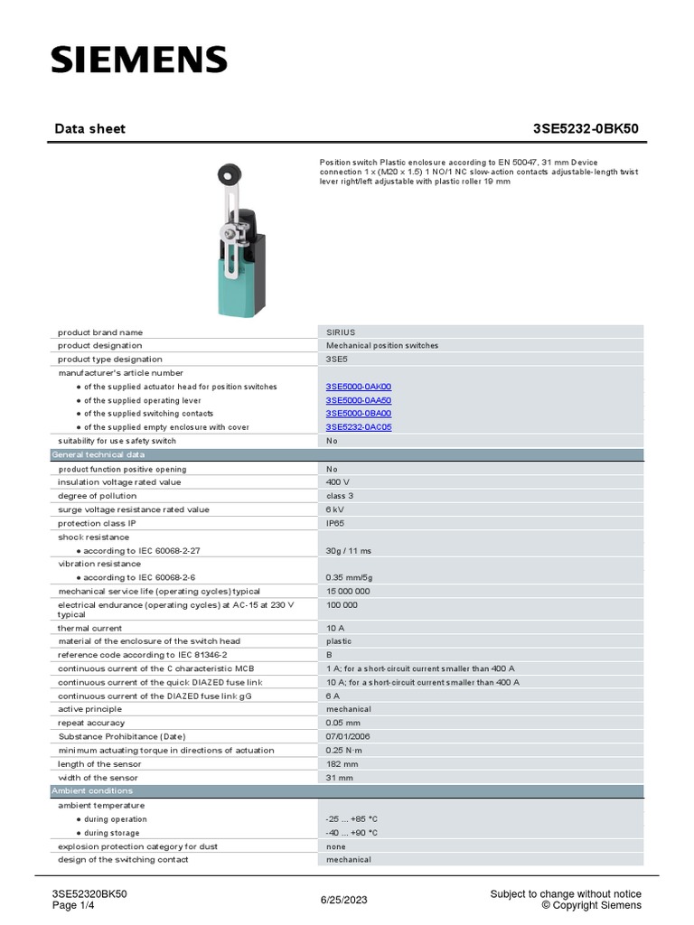 3SE52320BK50_datasheet_en (2) | PDF | Switch | Fuse (Electrical)