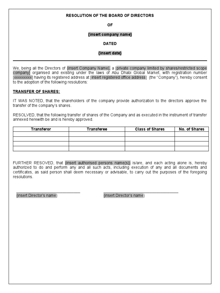 Board Resolution for Share Transfer | PDF