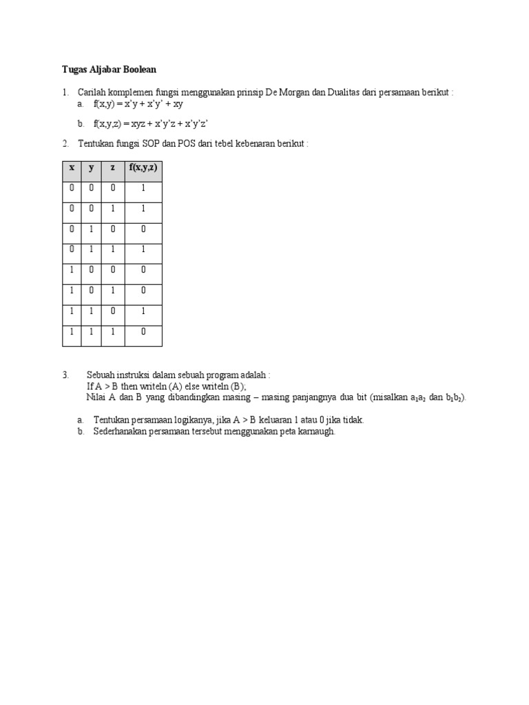 Tugas Aljabar Boolean: Komplement, SOP, POS | PDF | Metode & Bahan Ajar