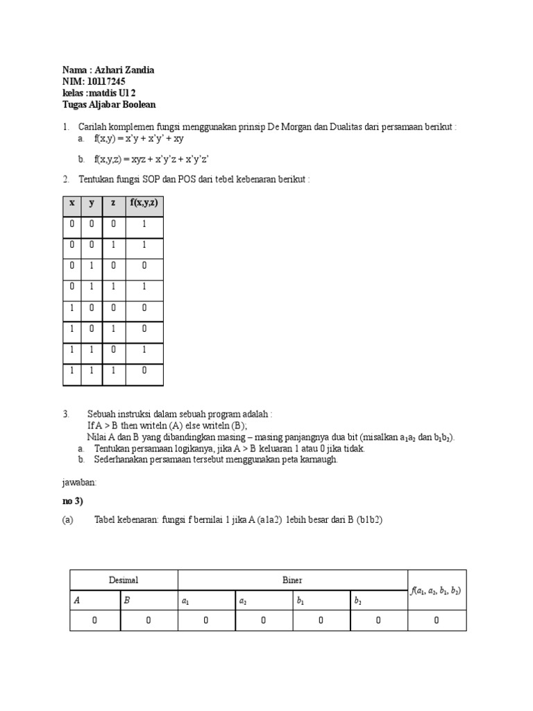 Tugas Aljabar Boolean | PDF | Metode & Bahan Ajar