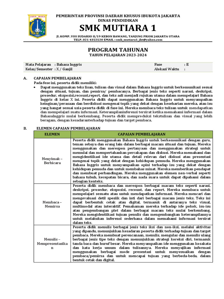 Program Tahunan | PDF | Seni & Disiplin Bahasa | Kajian Bahasa Asing