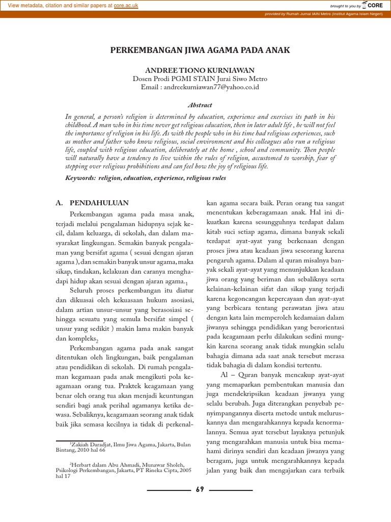 Perkembangan Jiwa Agama Pada Anak: Andree Tiono Kurniawan | PDF