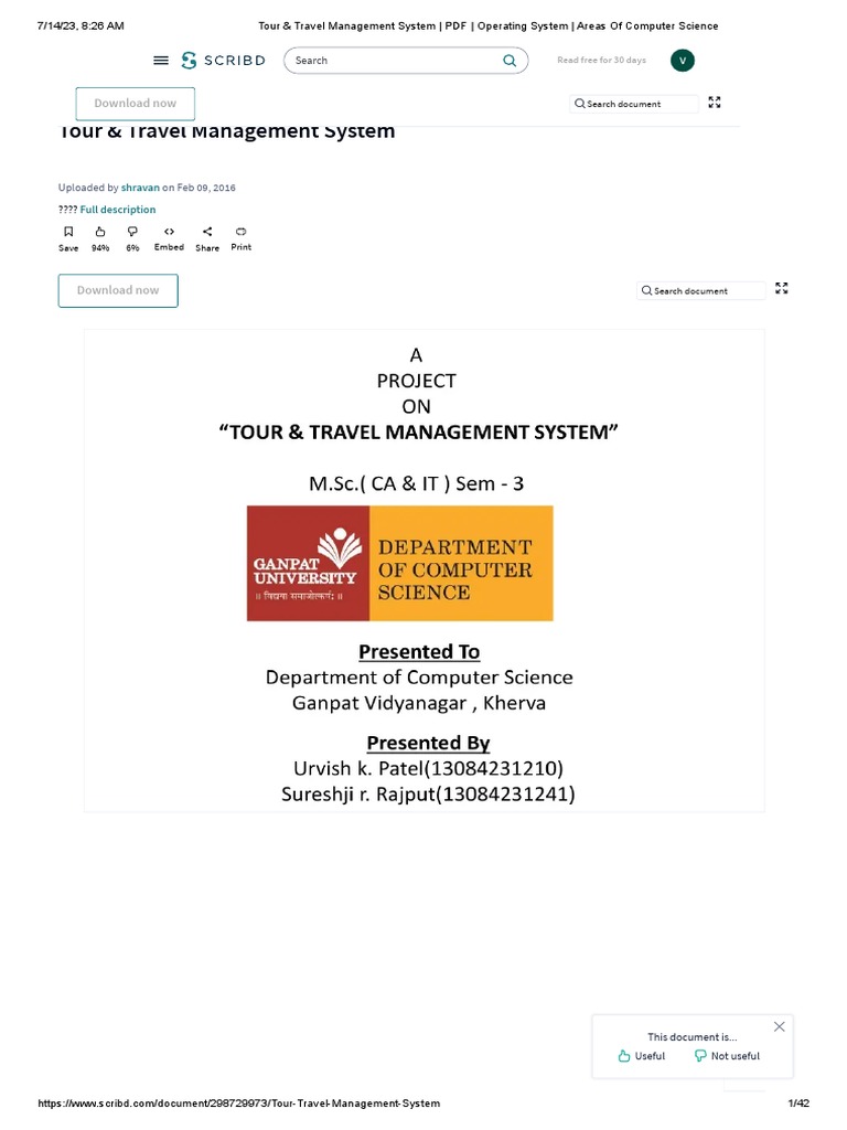 Tour & Travel Management System - PDF - Operating System - Areas of ...