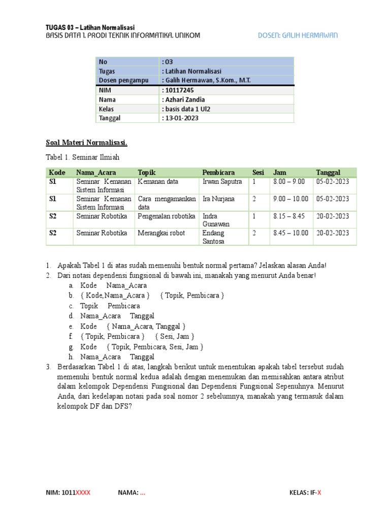 Tugas Latihan Normalisasi | PDF | Komputer