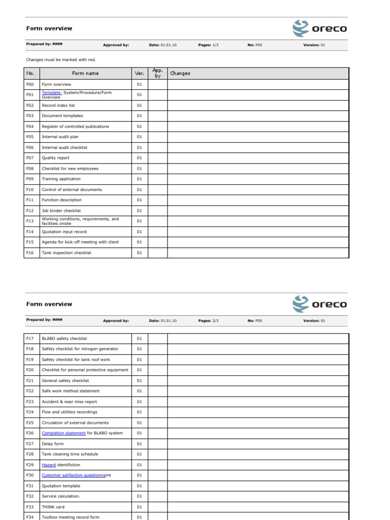 F00 Form Overview | PDF | Safety
