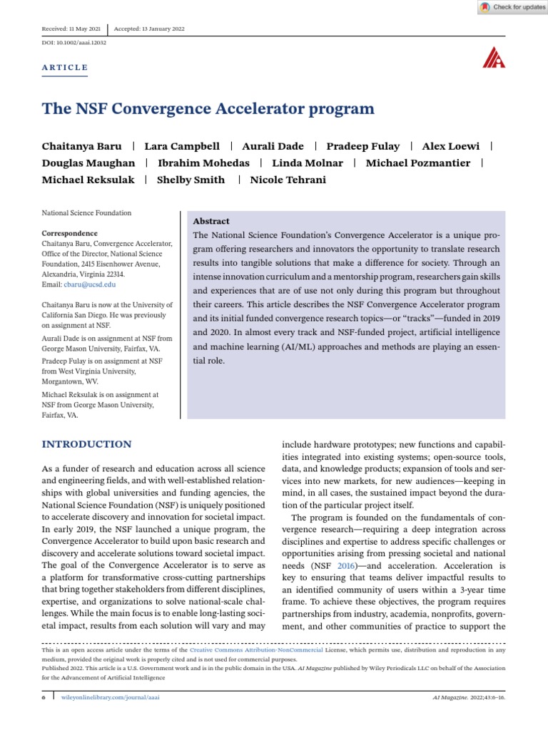 AI Magazine - 2022 - Baru - The NSF Convergence Accelerator Program | PDF | Artificial ...