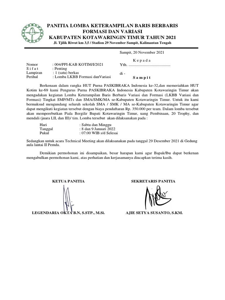 Surat Edaran Lomba LKBB Variasi Dan Formasi | PDF