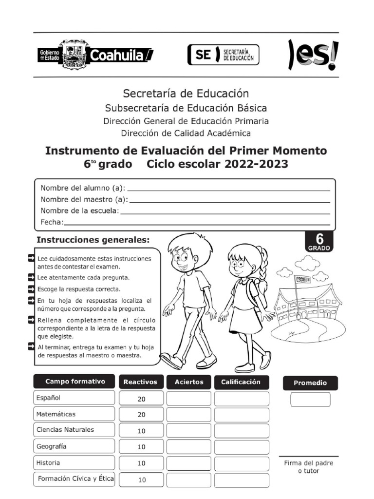 6° Inst. Eval. 1er. Momento Ciclo Escolar 22-23 | PDF | Tierra | Sistema de información geográfica