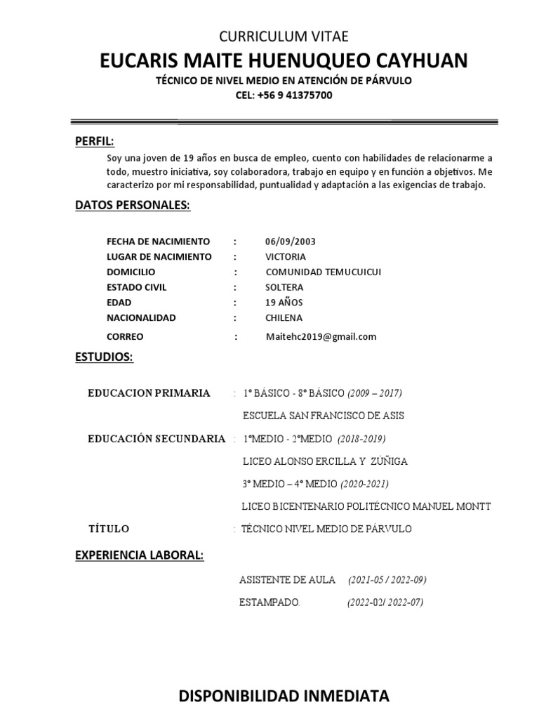 Modelo de Curriculum Vitae Simple en Word para Editar | PDF