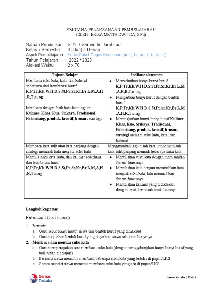 Template RPP - Fonik Eriza - Koreksi | PDF