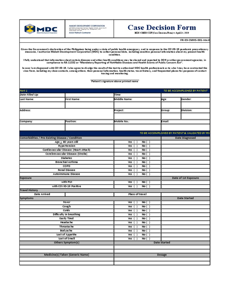 FR 03 CMHS 001 Case Decision Form | PDF | Medical Statistics | Health Care