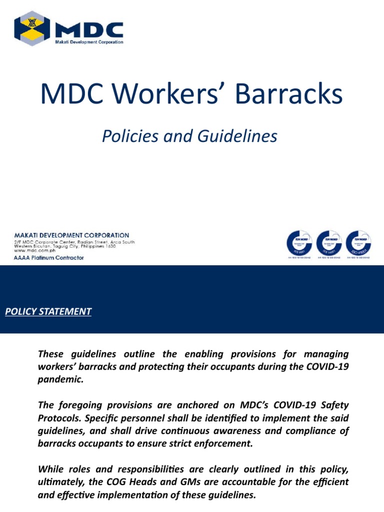 CORPORATE - MDC Barracks Management (Main) | PDF | Regulatory Compliance