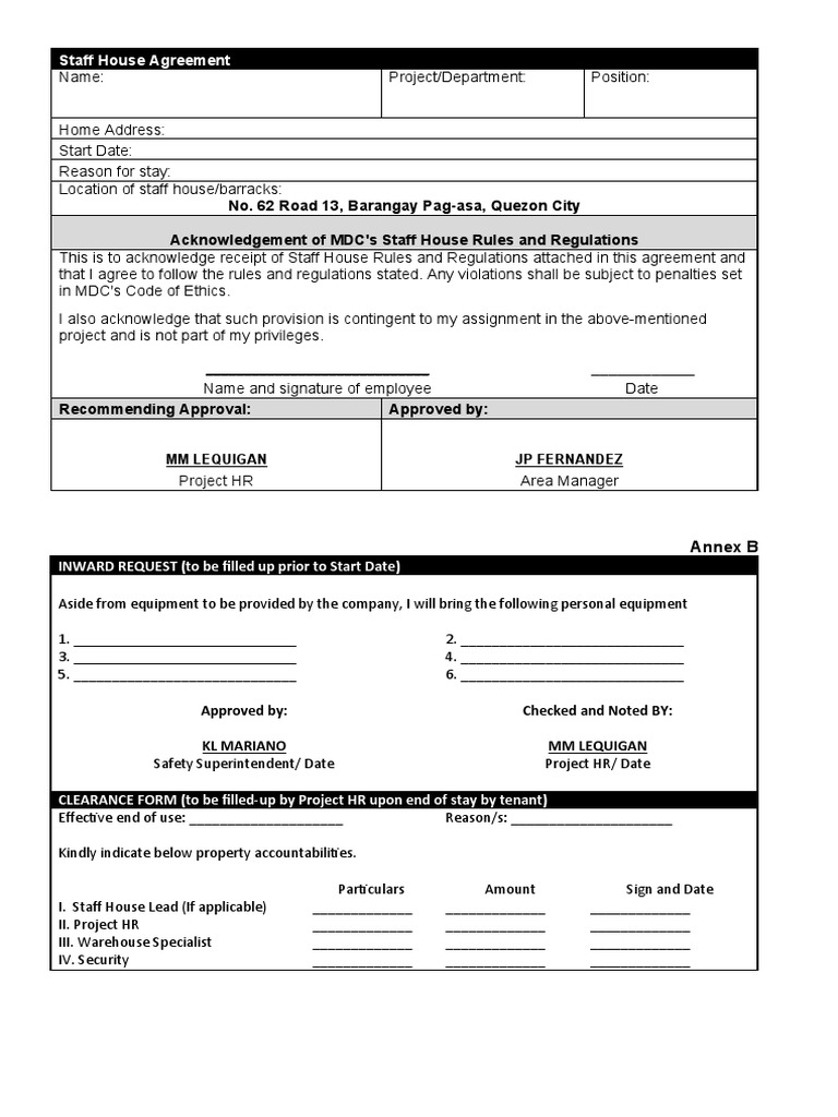 Staff House Rules Acknowledgment Form | PDF | Government | Justice